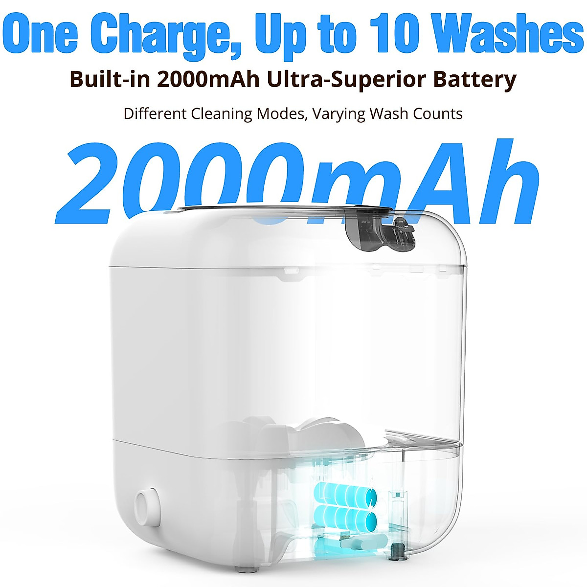 Portable Washing Machine, Rechargeable Cordless Mini Washing Machine with 2000mAh, Charge 1 Time and Up to Use 10 Times, 5L Portable Washer Machine for Baby Clothing, Underwear, Camping, RV Travel