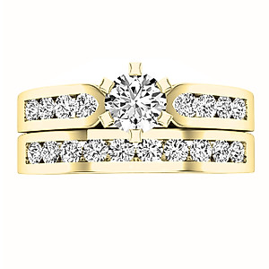 Dazzlingrock Collection 1.00 Carat (Cttw) 18K Round Diamond Women Engagement Ring Set 1 CT, Yellow Gold, Size 7