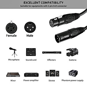 VANDESAIL XLR Cable, 3ft 2 Pack Microphone Cable, XLR Male to Female Balanced Microphone Cord 3 pin, Short 3 Foot Mic Cords, XLR Audio Mic Extension Patch Cable 3 feet (3 Foot, Black)