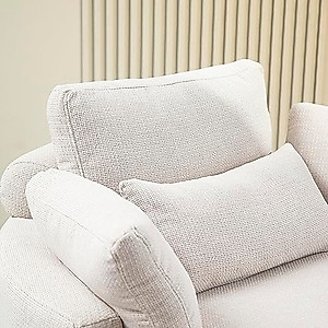 Oversized Accent Barrel Chair with Removable Headrest,Storage Ottoman and 4 Pillows, 51.2" Linen Upholstery Barrel & Armchair Leisure Club Cozy Round Sofachair for Home Apartment Hotel Living Room