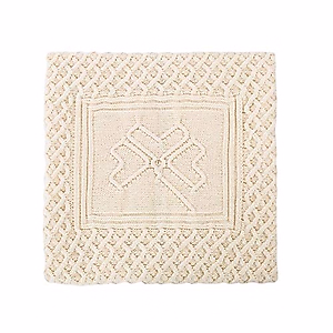 SAOL Irish Shamrock Aran Throw Blanket -100% Merino Wool - Honeycomb Pattern - Natural / 40'' x 60''/100 cm x150 cm