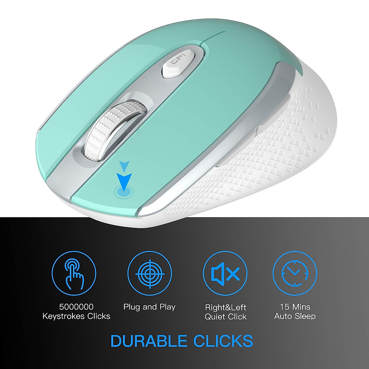 cimetech Wireless Computer Mouse, 2.4G Ergonomic Optical Mouse, 6 Buttons, Silent Mouse with USB Receiver and 3 Adjustable DPI Computer Mouse for Laptop, Desktop, Mac, PC - Blue