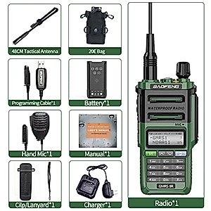 GMRS Radio Baofeng GMRS-9R 5W Rechargeable Two Way Radio for Adults,Waterproof IP67,NOAA Scanning&Receiving with Extra Original Battery,Programming Cable,Tactical Antenna,Speaker Mic,Tactical Bag