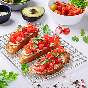 Small Baking Cooling Rack Set of 2, E-far Stainless Steel Toaster Oven Rack for Cooking Roasting Grilling Meat, 8.6” x 6.2” Metal Bakeable Wire Rack for Cookie Cake Bacon - Dishwasher Safe