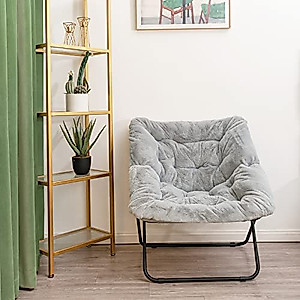 Tiita Saucer Chair, Soft Faux Fur Oversized Folding Accent Chair, Soft Furry Lounge Lazy Chair, Metal Frame Moon Chair for Bedroom, Living Room, Dorm Rooms, Garden and Courtyard