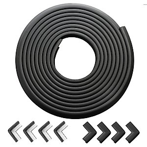 Baby Proof Edges & Corners Protector - Child Proofing Corner Edge Safety Gurards 18ft Edge + 8 Corners Kids Furniture Foam Cushion Bumpers Guard for Fireplace Table Cabinet (Black)