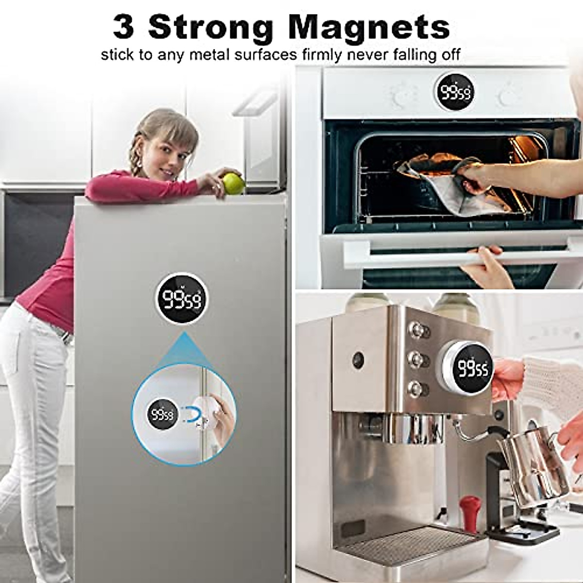 Timers,Timer for Kids,Digital Kitchen Timer with LED Touch Screen, Egg Timer with USB Charging,Magnetic Countdown Timer is Suitable for Classroom Study, Exercise, Oven, Cooking,Teaching