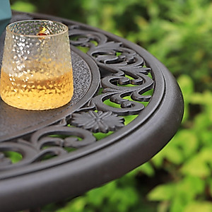 PHI VILLA 32" Cast Aluminum Patio Bar Table, 41" Height High Top Outdoor Table, Pub Height Bistro Round Table for Paito Lawn Garden, Brown