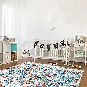 Geometry Area Rug2'7''x 5', Modern Outdoor Living Room Bedroom Area+Rug Carpet, Kitchen Rug Bath Mat Front Porch Floor Doormat Runner Rugs, Traditional Chinese Tile Abstract Minimalist Circle