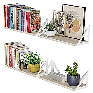 Wallniture Minori Floating Shelves for Wall Book Shelves Living Room Storage Shelves for Bathroom, Bedroom, Kitchen Natural Wood Set of 4