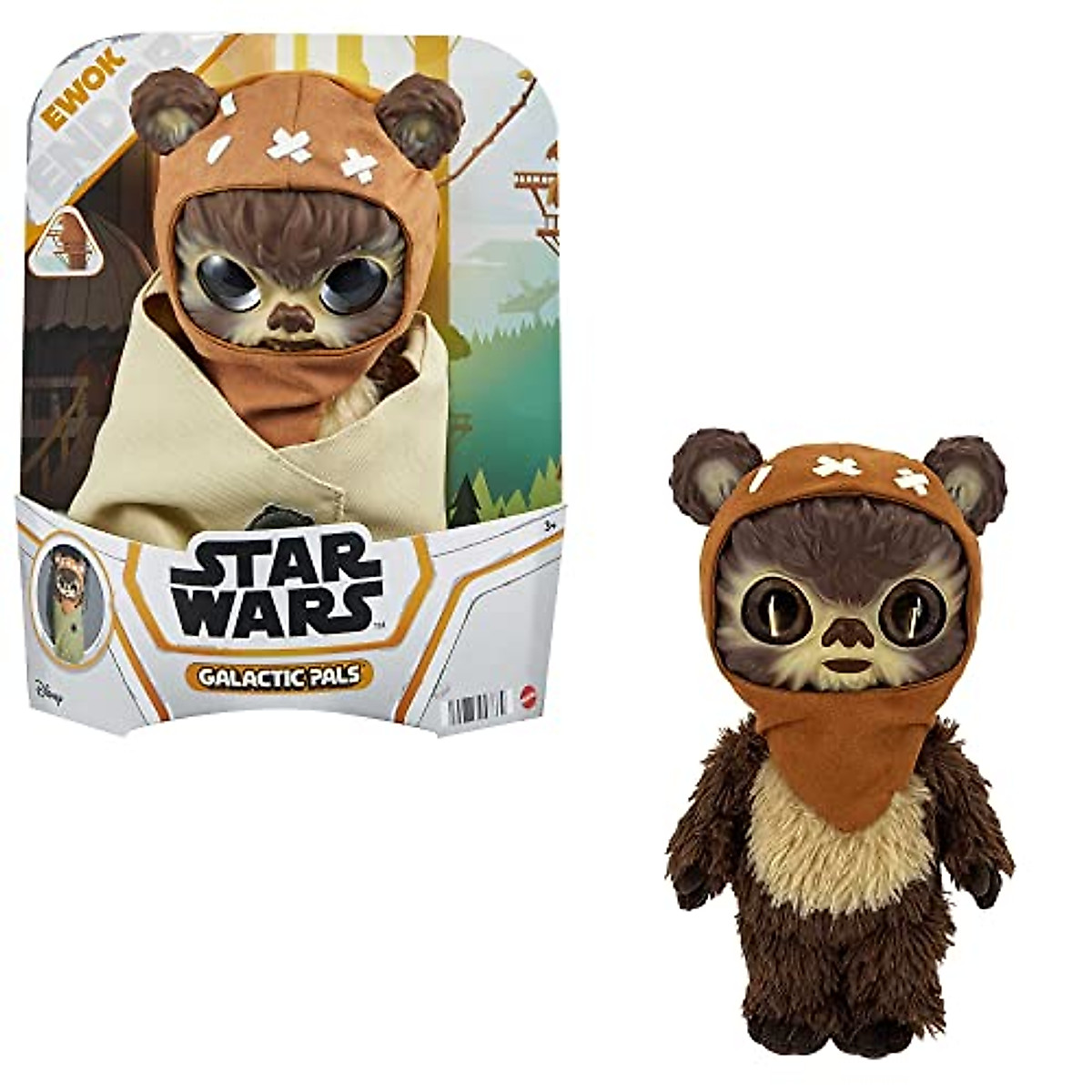 Mattel Star Wars Galactic Pals Plush Toy, Ewok 11-inch Soft Doll Set with Carrier & Personality Profile Card for Personalized Experience