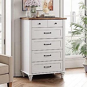 WAMPAT White 5 Drawer Dresser Chests for Bedroom, Mid Century Modern Dresser Storage Organizer with Metal Handles & Solid Wood Legs, Small Wood Dresser for Kid Room, Living Room