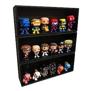 3 Single Row Out of Box Display Cases for 4 in. Funko Pop Collectible Toy Figures, Black Cardboard
