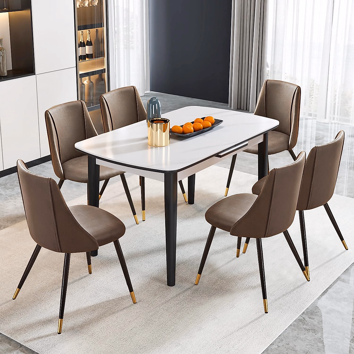 FurnitureR Dining Chairs Set of 2 Modern Upholstered Accent Chairs with Soft Seat/Metal Legs Kitchen Side Chairs for Kitchen Dining Room Waiting Reception Room, Faux Leather, Brown