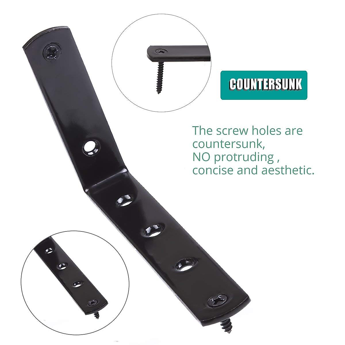 4 PCS 90 Degree Angle L Shaped Shelf Bracket with 24 Pcs Screws and 8 Pcs Anchors, Corner Brace Joint Bracket Fastener, 5 x 3Inch Floating Shelves Bracket Support Wall Hanging, Black, Metal