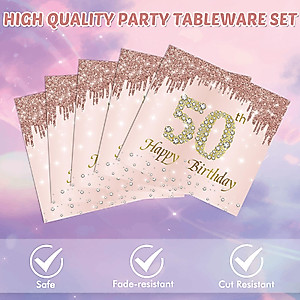50th Birthday Decorations for Women Rose Gold 1975 Birthday Decorations Rose Gold Party plates and napkins Happy 50 Birthday Disposable Tableware Party Supplies For Girl Women