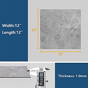 VEELIKE Vinyl Floor Tiles Peel and Stick 12''x12'' Dark Grey Marble Flooring Tiles Self Adhesive Waterproof Floor Vinyl Sticker Tiles Decorative for Bedroom Bathroom Kitchen Walls Basement 4 Pack