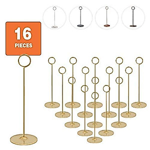 Urban Deco 16 Pieces Table Card Holder 8 inches Table Number Holders Place Steel Card Holders for Photos, Food Signs, Memo Notes, Weddings, Restaurants, Birthdays (Gold)