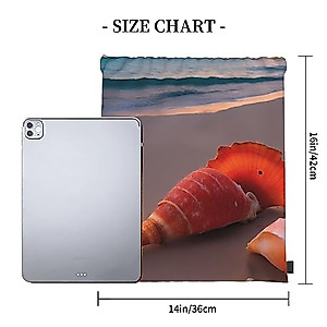 Shell Beach Sunset Drawstring Backpack For Men And Women'S Sports And Fitness Bag, Large Size, Zippered Pocket, Lightweight, Foldable And Portable For Travel