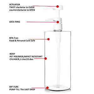 Youngever 4 Pack Pump Bottles for Shampoo 24 Ounce, Empty Shampoo Pump Bottles, Plastic Cylinder with Lockdown-Leak Proof-Pumps