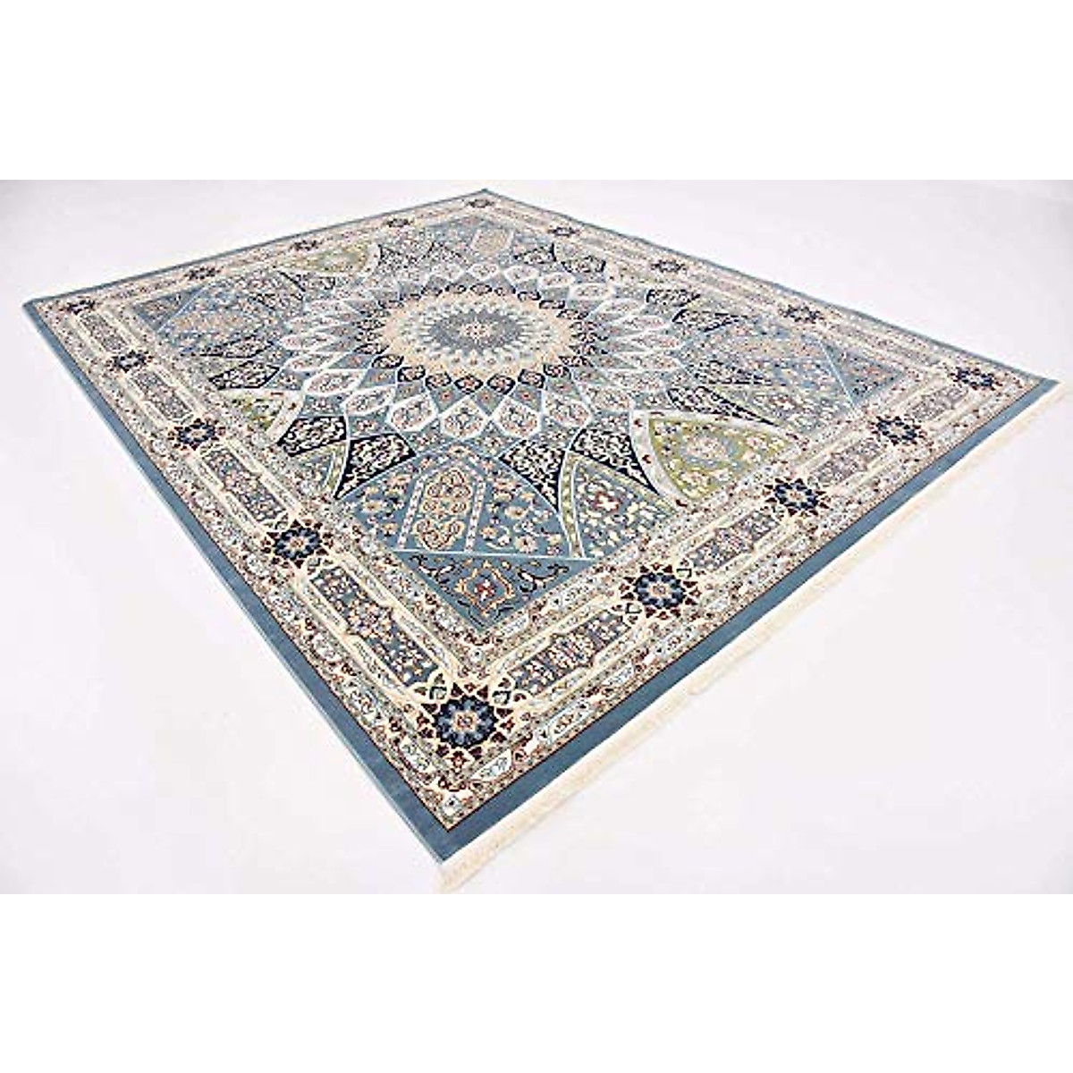 Unique Loom Narenj Collection Classic Traditional Textured Medallion Pattern Design Area Rug, 8 ft x 10 ft, Blue/Tan