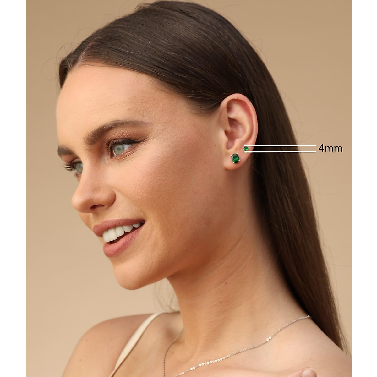 Simulated Green Emerald 4MM Round Shape Stud Earrings In 14K Yellow Gold Over Sterling Silver (0.5 Ct)