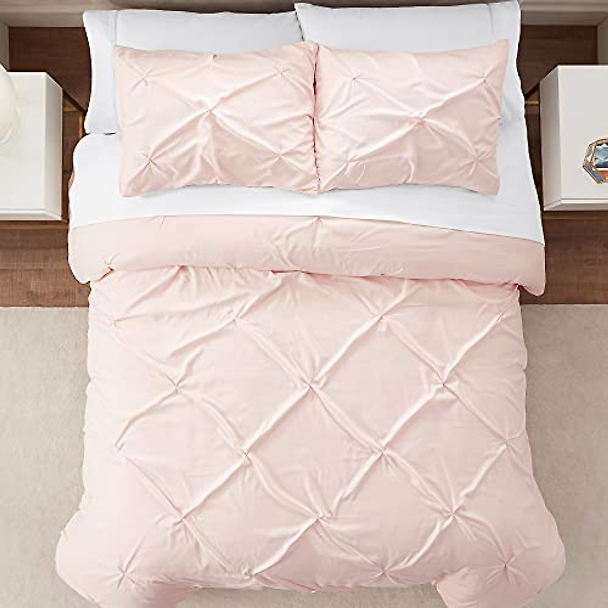 SERTA Simply Clean Ultra Soft 3 Piece Hypoallergenic Stain Resistant Pleated Duvet Cover Set, Full/Queen, Blush