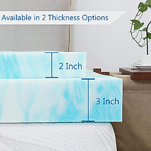IULULU Mattress Topper, 3 Inch Gel Memory Foam Mattress Topper for Queen Size Bed, Blue