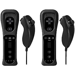 Wii Remote and Nunchuck Controller, Wireless Controllers Compatible with Wii/Wii U with Silicone Case and Wrist Strap (Black)