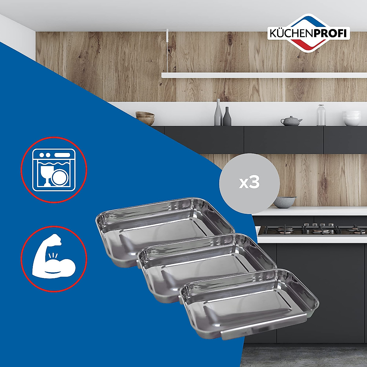 Küchenprofi Stainless Steel Breading Set, No Mess Linking, Overlapping Breading Trays, Set of 3