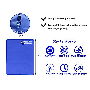 Koo-Care Large Flexible Gel Ice Pack & Wrap with Straps for Hot Cold Therapy - Pain Relief for Shoulder Rotator Cuff, Back, Hip, Knee Replacement Surgery, Shin Splint Injuries Reusable - 11" x 14"