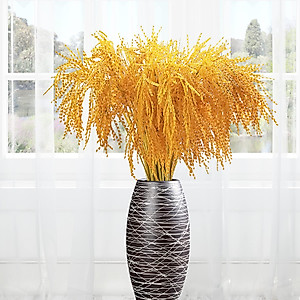 Mousidr Fake Grain Plant Artificial Paddy Rice Flowers Yellow Natural Plants for Home Office Hall Shop Window Garden Decoration (12 Packs 23.6inches)