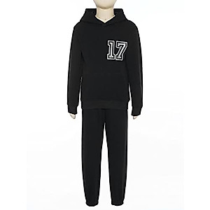 Loodgao Kids Boys Girls 2 Piece Hoodie Tracksuit Pocket Sweatshirt and Sweatpants Jogger Sets Sportswear Black 7-8