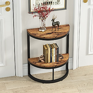 Tribesigns 2-Tier End Table Semi Circle, Small Half Round Side Table with Storage Shelf, Wood Accent Table Slim C Table for Sofa Couch, Living Room, Bedroom, Small Space, Easy Assembly, Rustic Brown