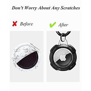 Airtag Holder with Anti-Lost Keychain, 2 Pack Airtag Case for Apple Air Tag with [Anti-Scratch] HD Protective Shell, PC+TPU Full Protective Airtag Accessories for Keys, Backpacks (Black+Blue)