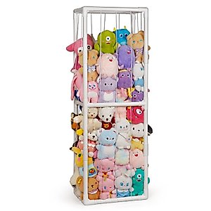 Trycooling Stuffed Animal Storage Zoo Stuffed Animal Holder Space Save Vertical Stuffed Animals Storage PVC with Elastic Band and Net for Playroom Bedroom Nursery (White 1)