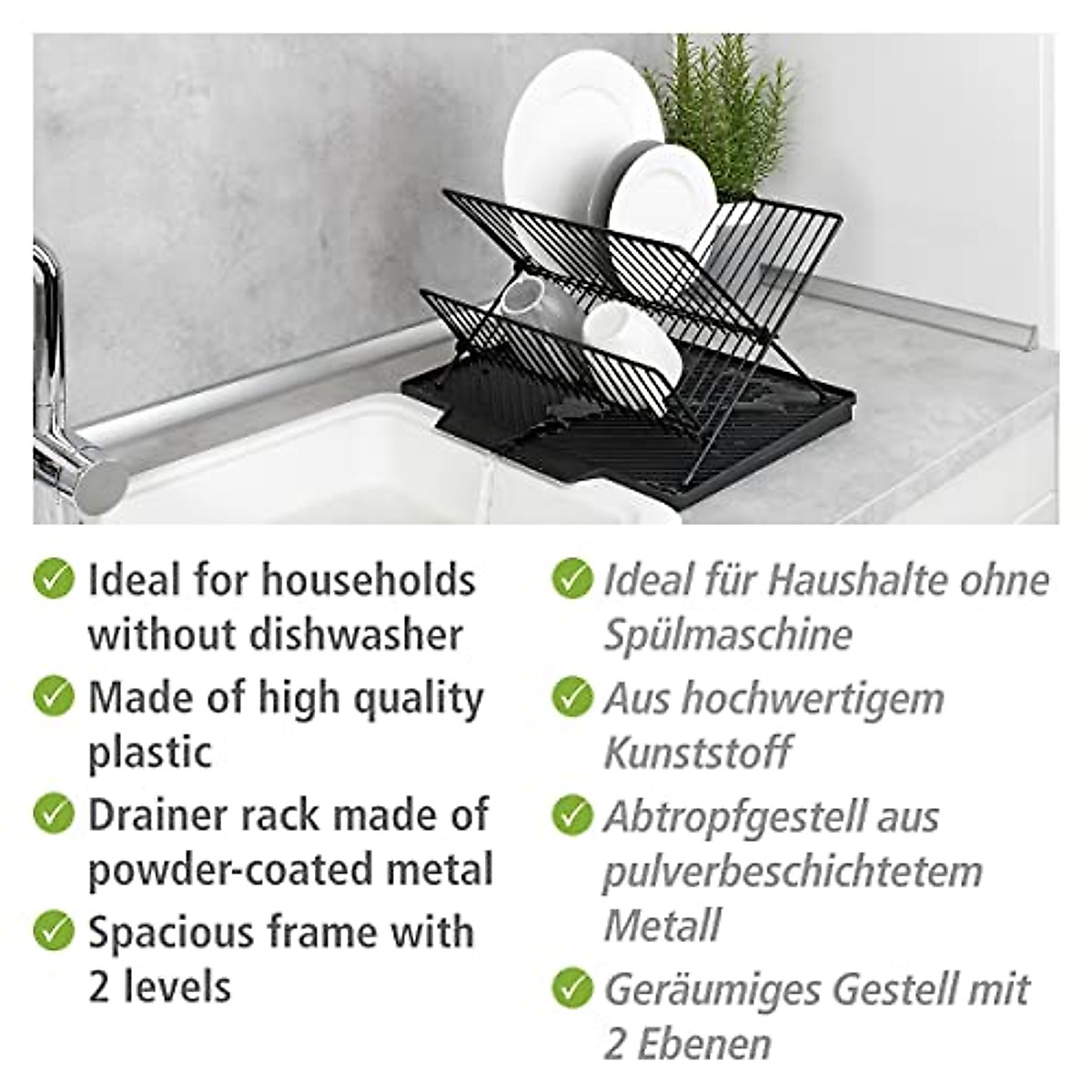 WENKO Nelia Dish Drying Mat with Drainer Black