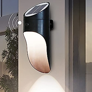DILIN Solar Motion Sensor Outdoor Wall Light, IP65 Waterproof LED Modern Wall Sconce for Porch, Garden, Patio, Front Door, Cordless, Black, 3000K