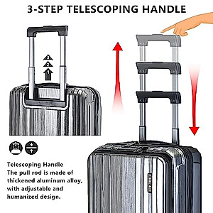 TydeCkare Luggage Set 3 Piece 20/24/28, 20" carry on with Front Pocket & 24/28" with Expandable, ABS+PC Suitcase with 4 Silent Wheels, TSA, YKK, Silver Grey