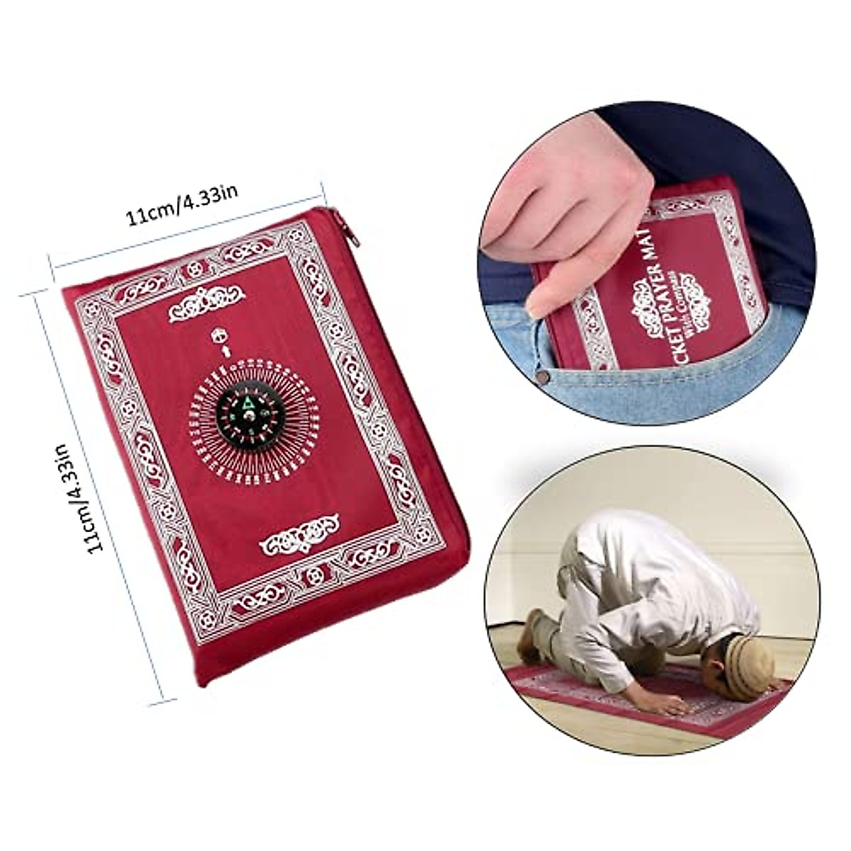 Hitopin Travel Prayer Mat, 60cm*100cm Praying Rug, Portable Polyester Prayer Rug with Compass, Islamic Waterproof Prayer Mat, Musilm Prayer Mat, for Ramadan Gifts, Islamic Prayer (Red)
