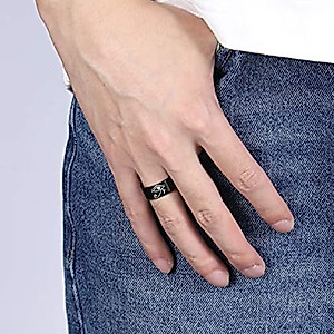 KBNSUIAN Black Egyptian Eye of Horus Band Ring for Men Women Stainless Steel Horus Eye Finger Ring Healing Amulet Prayer Jewelry for Him Her,Size 7