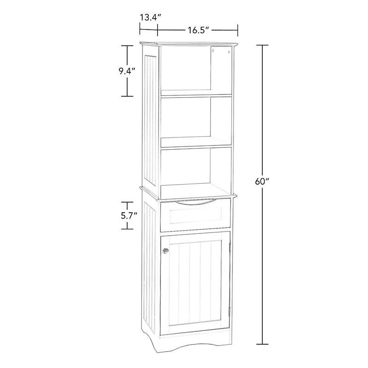 RiverRidge, Gray Ashland Bathroom Freestanding Storage Cabinet with Three Open Shelves and Drawer, Size