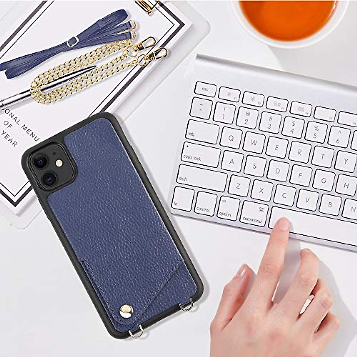 iPhone 12 Wallet Case, 6.1 inch, iPhone 12 Pro Wallet Case, JLFCH Crossbody Case with Credit Card Holder Lanyard Purse Women/Girly Protective for Apple iPhone 12 Pro (2020), 6.1 inch - Dark Blue