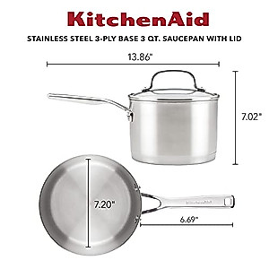 KitchenAid 3-Ply Base Brushed Stainless Steel Sauce Pan/Saucepan with Lid, 3 Quart