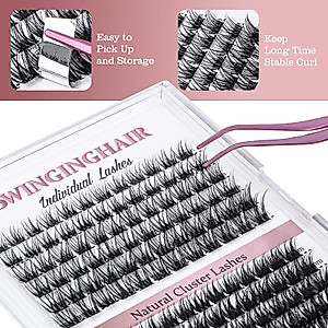 SWINGING Lash Clusters 150 Pcs Lashes Cluster Eyelash Extensions Eyelash Clusters Natural Look Wispy Lashes D Curl 9-14mm Cluster Lashes Individual Lashes Thin Band & Soft (MixAB-150)