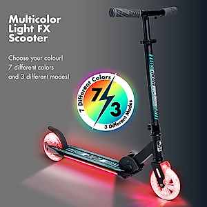 Yvolution Neon Flash Foldable Kids Scooter with Light up Wheels, Easy Folding Scooter with 2 Light up Wheels and and Rear Brake, Adjustable Height LED Scooer, Dynamic Lights Kick Scooter for Kids 5+