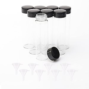 JIUWU 8Pcs Clear Glass Sample Bottles 40ml Small Collection Vials 1.35Oz Glass Storage Vials Bottles Tubes Jars with 8 Funnels