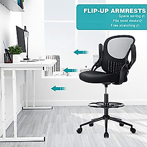 edx Drafting Chair Tall Office Chair, Tall Standing Desk Chair Counter Height Tall Adjustable Office Chair with Flip-up Arms/Wheels, Mid Back Mesh Office Drafting Chairs for Standing Desk