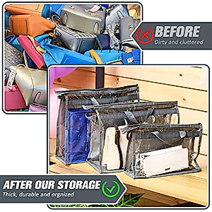 15 Pieces Dust Cover Organizer Bags for Handbags, 3 Sizes Clear Handbag Storage Bag Purse Storage with Zipper and Handles Dust Bags for Purses Handbags Closet, 5 Each Size (Gray)