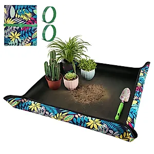 Repotting Mat for Plant Transplanting and Mess Control 29.5"x 29.5" Oxford Fabric Waterproof Potting Foldable Indoor Portable Gardening Tray Unique Gifts Lovers